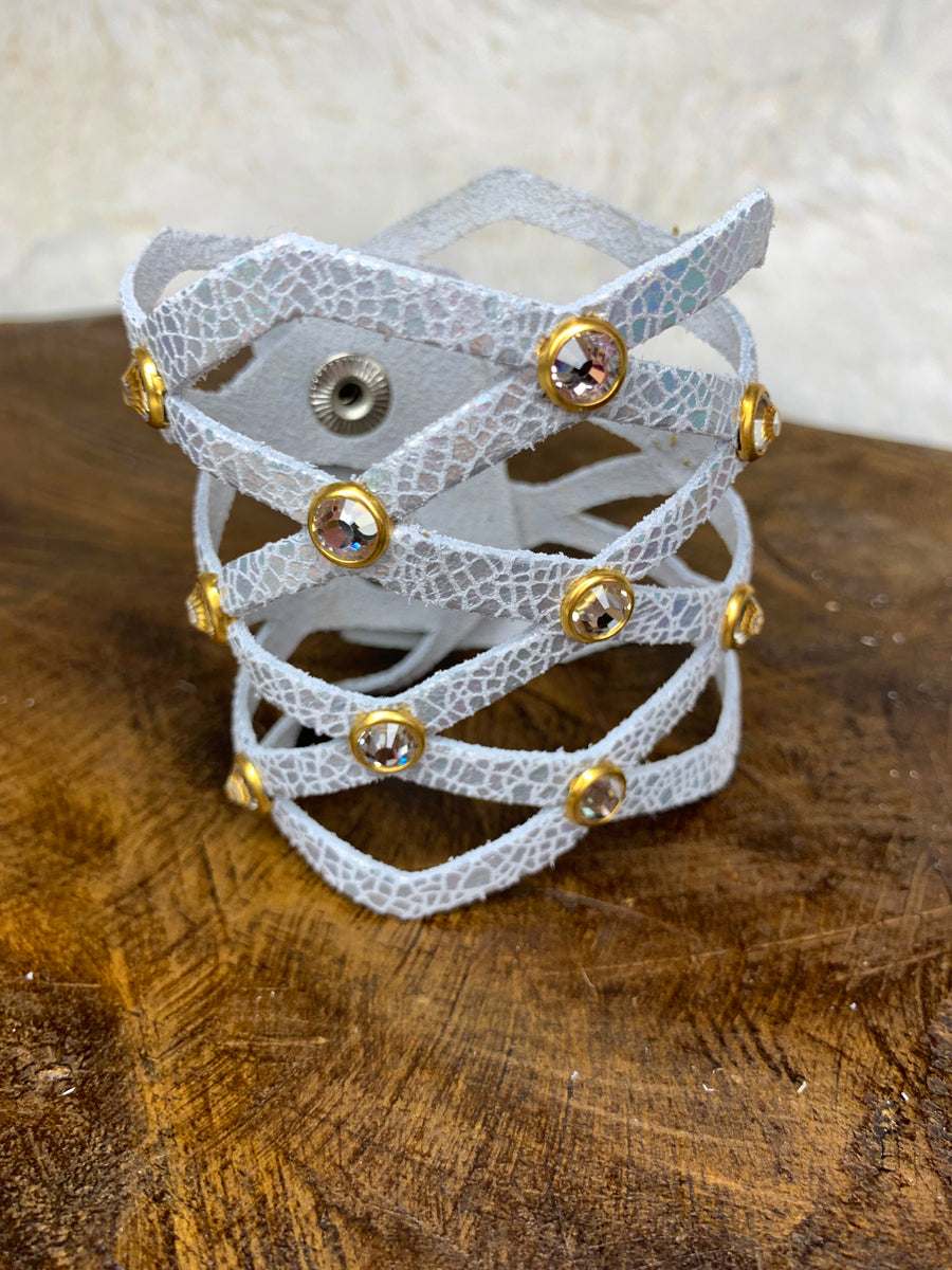 Saylor Crystal Studded Leather Cuff - Silver Mix – Style Babes