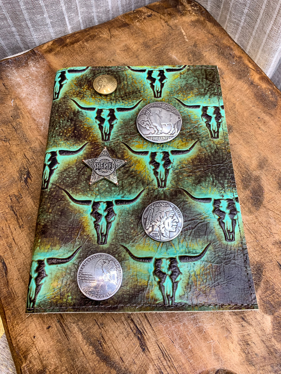 Abilene Upcycled Coin Studded Cattle Embossed Leather Journal – Style Babes