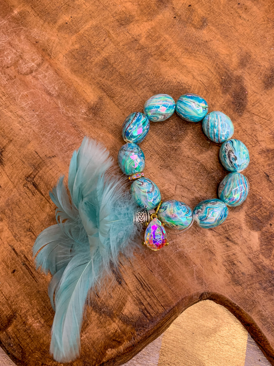 Audrey Iridescent Stone Feather Bracelet – Style Babes
