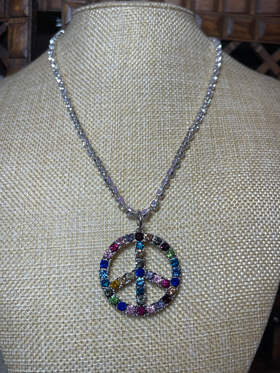 Peace Sign Crystal Tennis Necklace - Silver/Multi – Style Babes