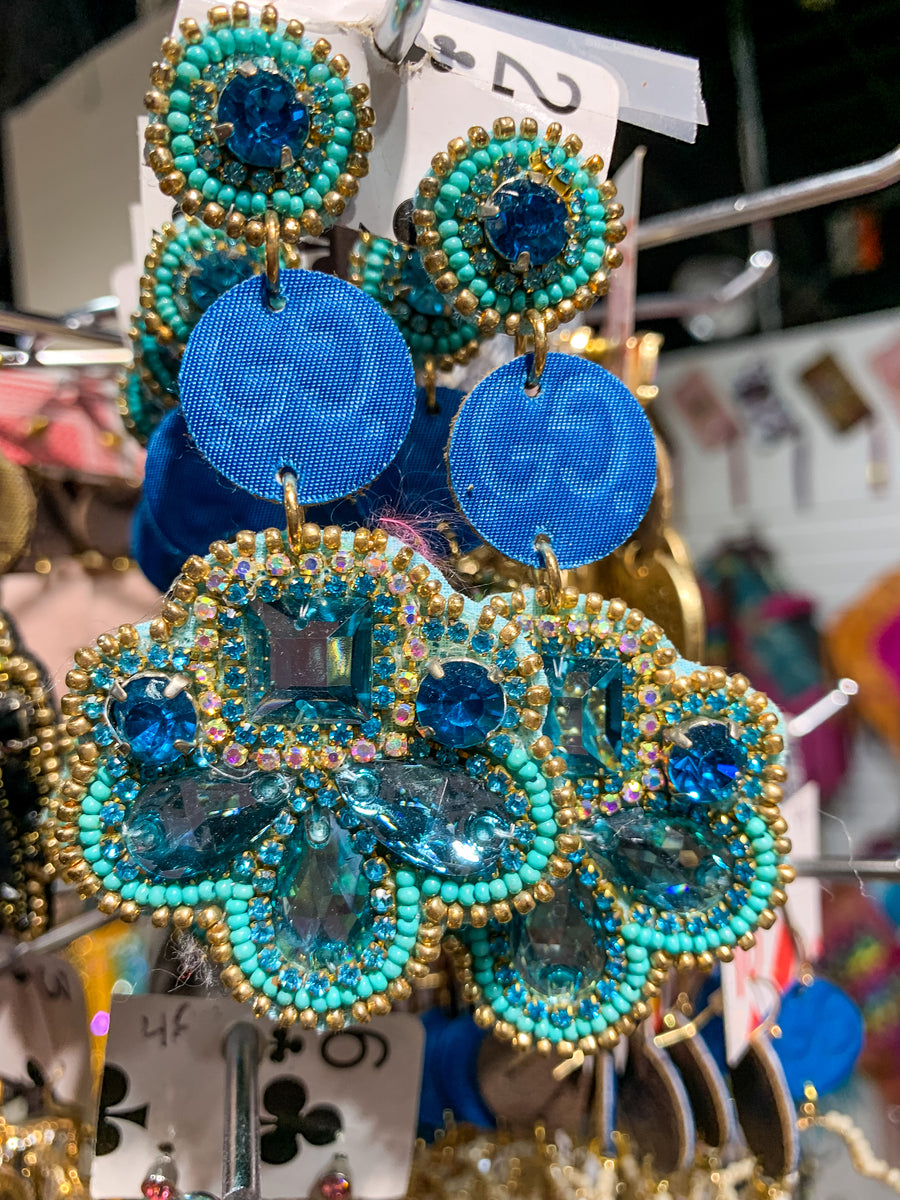 Charisma G Upcycled Jewel Embellished Earrings - Blue – Style Babes