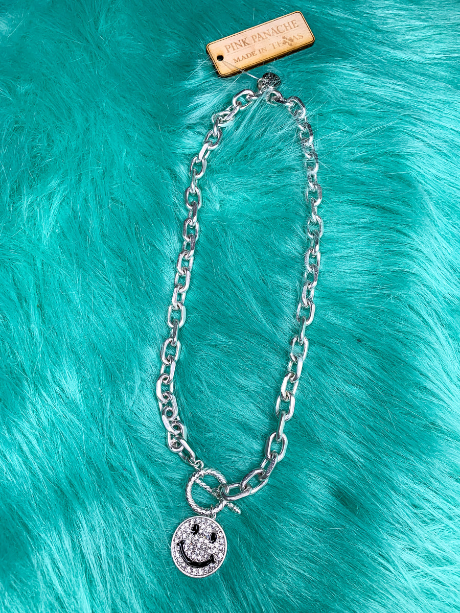 Happy Face Pink Panache Chain Necklace - Silver – Style Babes