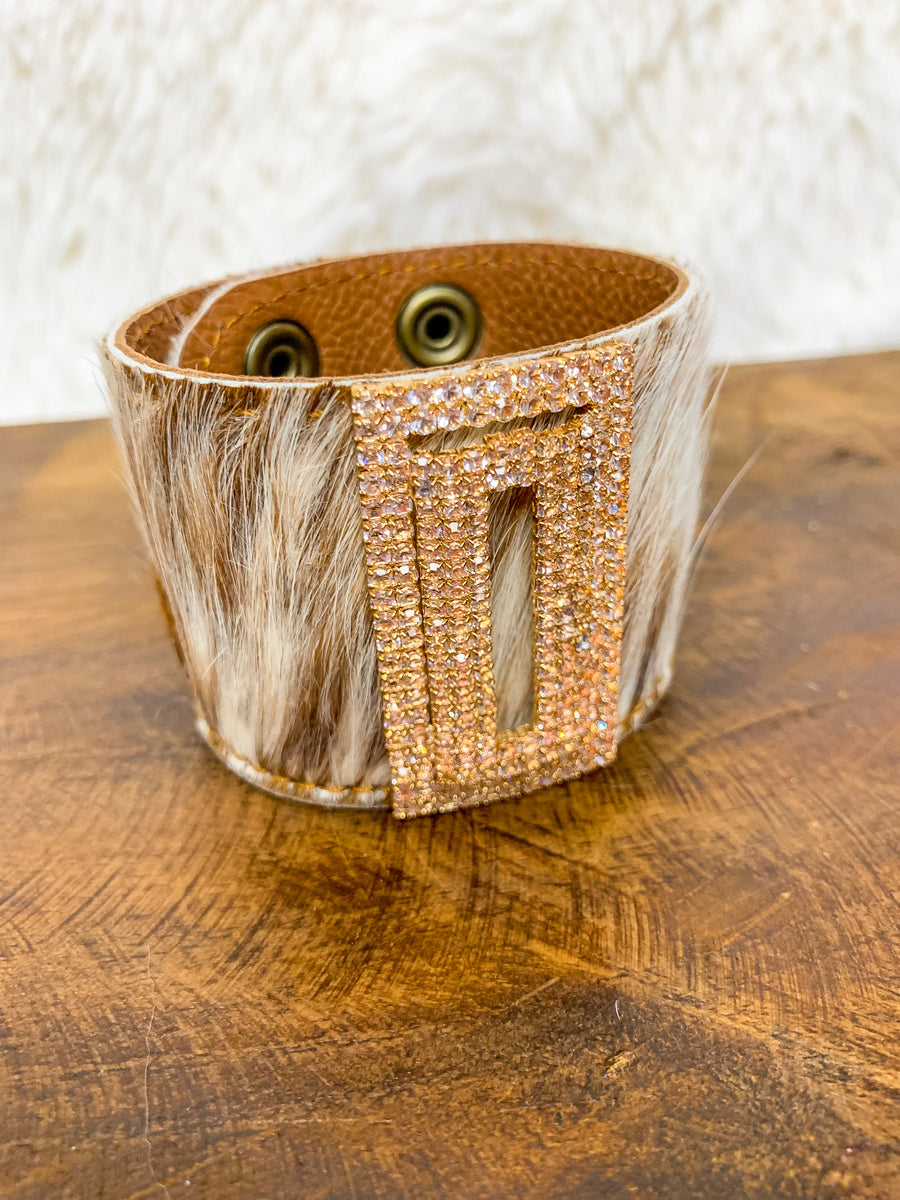 Kace Clear Crystal Rectangle Cowhide Cuff - Brown Mix – Style Babes