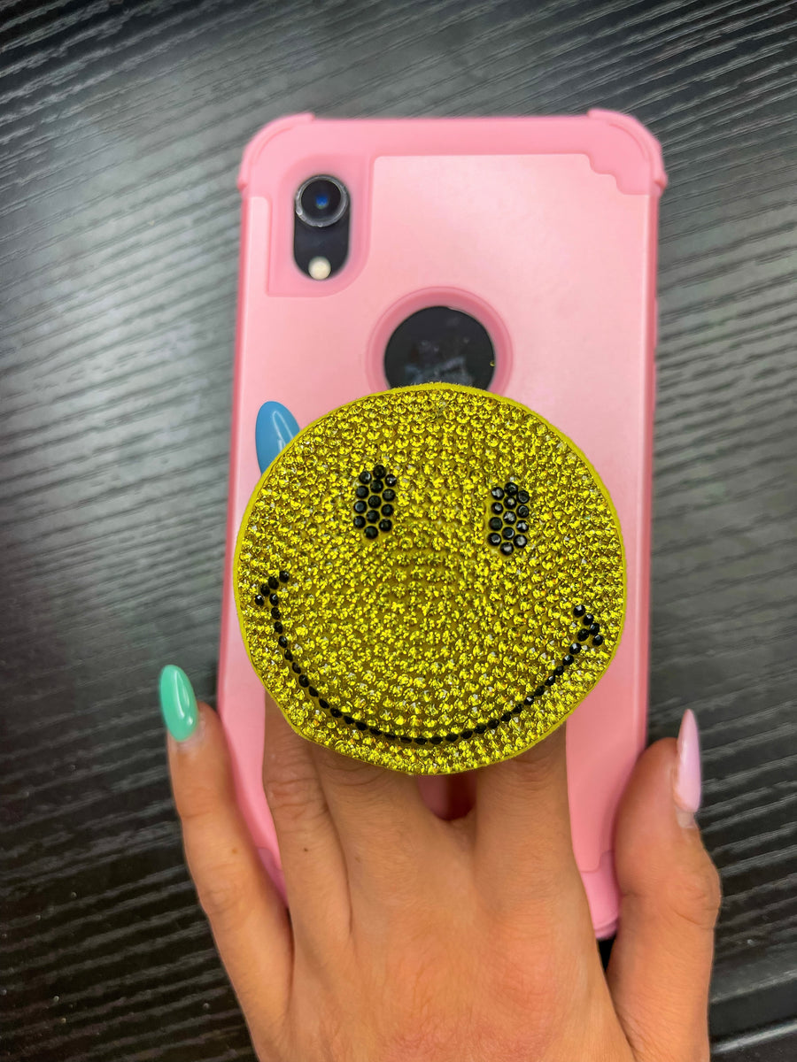 Smiley Face Bling Phone Grip - Yellow – Style Babes